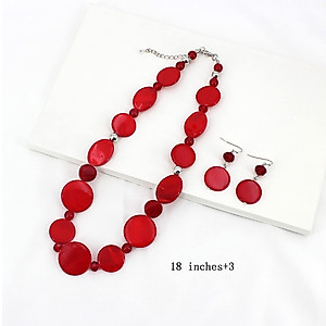 Jules D. Simple Beaded Choker Necklace Handmade Shell Multi Colorful Brown Green Beads Statement Necklace Bracelet Earring Set Costume Jewelry for Women Gifts (Red)