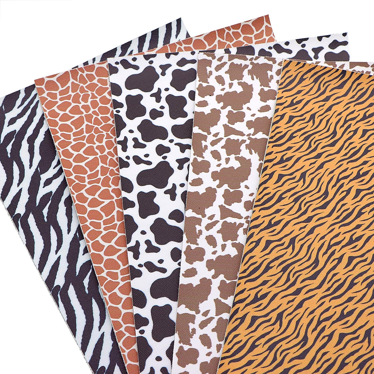 David Angie Animal Texture Faux Leather Sheet Printed Synthetic Leather Fabric Assorted 5 PCS 7.7" x 12.9" (20 cm x 33 cm) for Hair Accessories DIY Crafts Making (Mix)