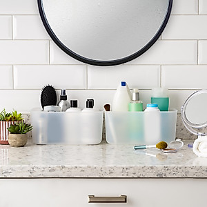 IRIS USA Plastic Storage Basket with Lid, 4-Pack, Stackable, for Kitchen Bathroom Bedroom Closet Kid's Room Office, Easy to Clean, Stylish Design, Shelf Organizer, Pearl