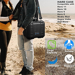 Lekufee Waterproof Hard Case Compatible with Gopro Hero 12/11/10/9/8/Gopro Volta/Media Mod/Creator Edition/Waterproof Action Camera and Accessories(Case Only)(Includes Shoulder Strap)