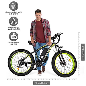 SZTPS Electric Bike, E-Bike for Adults 750W 26" Fat tire,30Mph Max Speed，Adult Electric Bicycles with Phone Charger Mount,Suspension Fork,21 Speed Gears