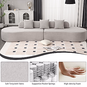 CALABASH 130.5" Oversized Curved Sofa, Modern Curved Sectional Sofa with 3 Pillows, Modular Deep Seat Terrycloth Fabric Sofa Couch for Living Room Furniture (Grey)