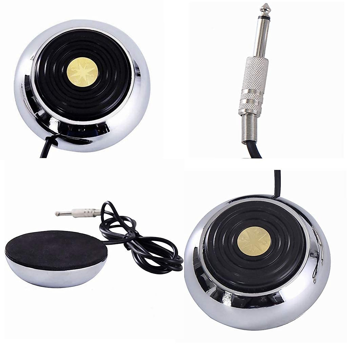 Tattoo Foot Pedal,Round Stainless Steel Tattoo Foot Pedal Gem Style 360 Degree Switch With 5” ft Clip Cord for Tattoo Machine Power Supply Tattoo Kits Tattoo Supplies