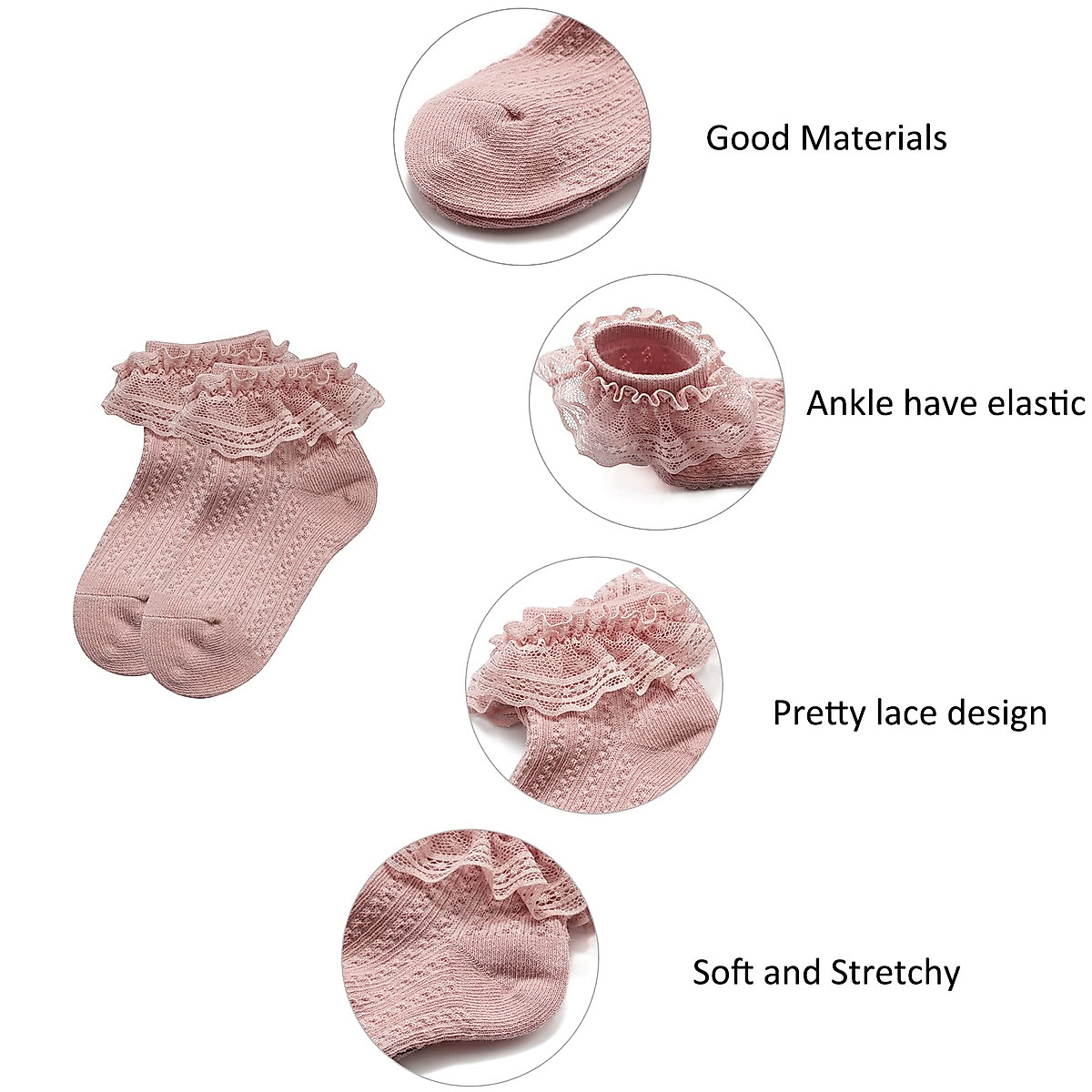 Durio Baby Girl Socks Frilly Baby Socks 0-3 Months Soft Baby Socks 6-12 Months Lace Baby Girl Ruffle Socks Baby Socks Newborn Aa White&Light Pink&Dark Pink 0-12 Months