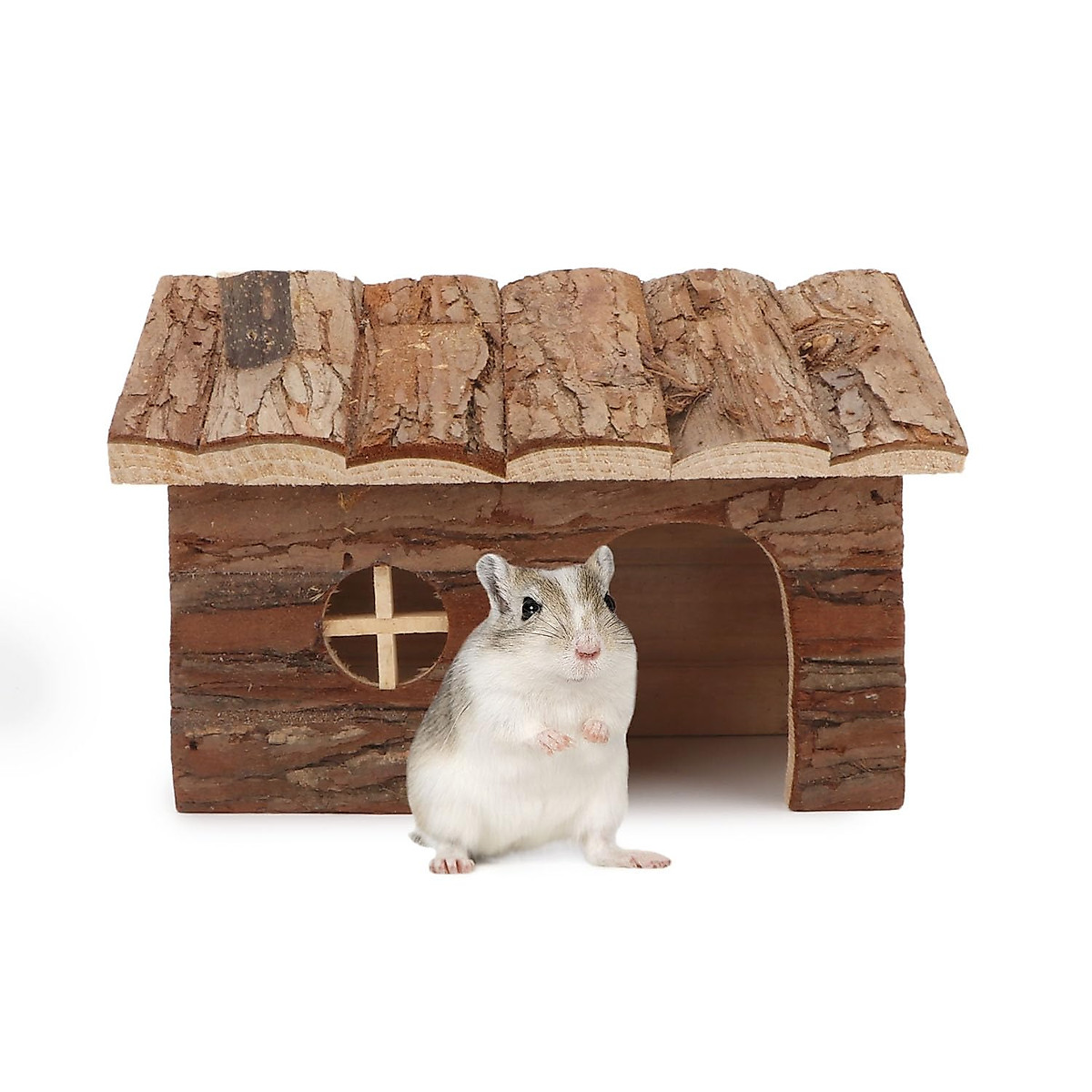 Wontee Hamster Wood House Hamster Hideout Hut for Dwarf Hamsters Mice Small Gerbils (Medium)