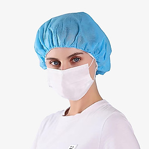 ZXFUTURE 100 Pack 21" Blue Disposable Nonwoven Bouffant Caps Hair net Hair Sleeves with Swivel Side Headbands, Unisex, Perfect for Sleeping Hair Nets, Hair Nets Food Service