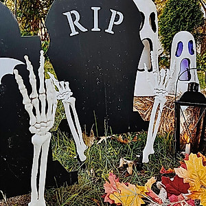 Fun Express 3 Pieces 20" Skeleton Hand Groundbreaker Halloween Decorations, Fun Hand Signal Designs, Halloween Yard Decor
