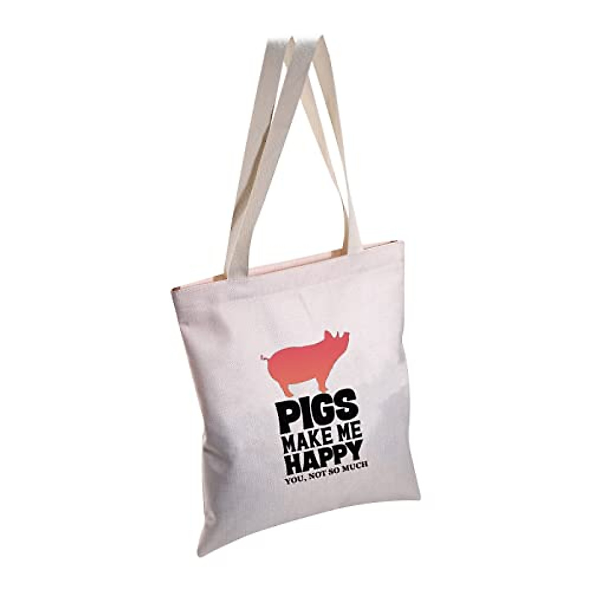 MBMSO Pig Tote Bag for Pig Lover Pigs Make Me Happy You not so much Pig Shoulder Bag Pig Owner Gift Canvas Shopping Bag (Pigs Make Me Happy TB)