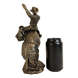 Ebros Rustic Western Rodeo Bull Rider Cowboy On Rearing Angry Bull Statue 10" Tall Faux Bronze Resin Old World Wild West Cattle Bull Riding Cowboys Themed Accent Figurine