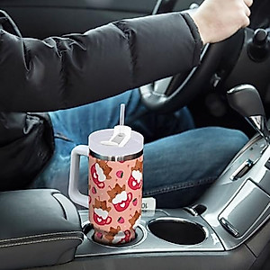 ARGTILDN 40 oz Tumbler Cup Cats Strawberry Insulated Travel Mug with Handle and Straw Lid Stainless Steel Vacuum Coffee Cup Tea Beverage Container Water Bottles for Car Sports office