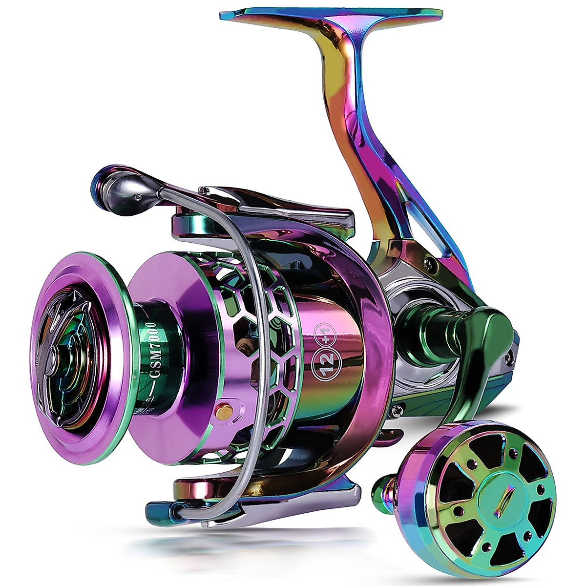 Sougayilang Fishing Reel, Colorful Aluminum Frame Spinning Reels with - 12+1 Stainless BB, Oversize Aluminum Handle for Saltwater or Freshwater Fishing- GSM4000