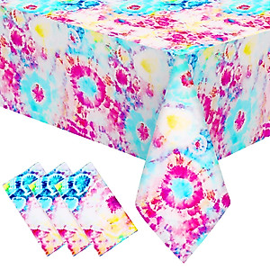 3 Packs Tie Dye Table Cover, Tie Dye Theme Tablecloth Rectangular Colorful Table Cover for Tie Dye Kitchen Family Dining Room Birthday Picnic Wedding Party Decoration