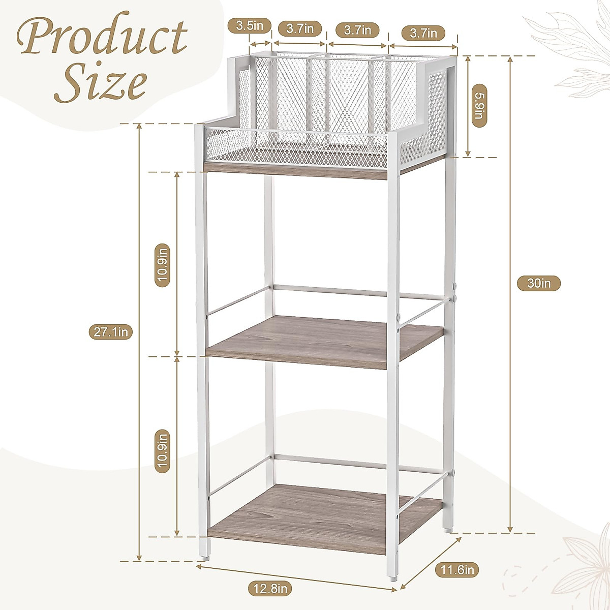 Eyteenokk 3 Tier Bathroom Floor Hair Dryer Rack,Freestanding Divided Tower Shelf,Multifunctional Shelving Unit,Bathroom Display Shelf