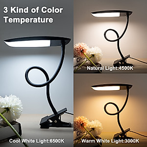 LiFMIRA Clip on Lamp USB Reading Light 3 Color Modes 3000-6000K and 10 Brightness 8W 40 LED Flexible Gooseneck Desk Light Clip on Lamp for Desk Eye Caring Bed Lamp for Headboard (No Plug)