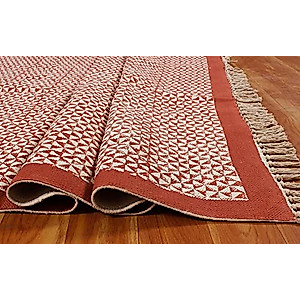 Handmade Geometric Tassel Rug Cotton Easy Washable Rugs Hand Block Printed Boho Area Rug Floor Carpet for Balcony Doormat Entryway Living Room Bedroom Hallway