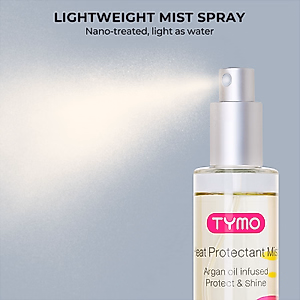 TYMO Heat Protectant Spray for Hair with Argan Oil for Styling Tools, Heat Protection Spray to Smooth & Hydrate, Natural Clean Formulation, Multi-benefit Treatment, Lightweight for All Hair Types