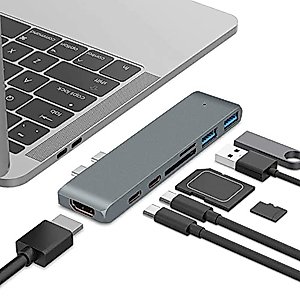 USB C Docking Station USB C Hub Adapter for Mac Book Pro/Air, 3.0 Adapter Dongle 2*USB 3.0 Ports,Micro SD/SD Card,PD,Compatible for Mac Book Pro 2016 2017 2018,Mac Air 2018 (Grey)