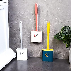 Compact Brush Toilet Brush Silicone Brush Head Toilet Cleaner Brush Home Bathroom Toilet Bowl Brush and Holder Set