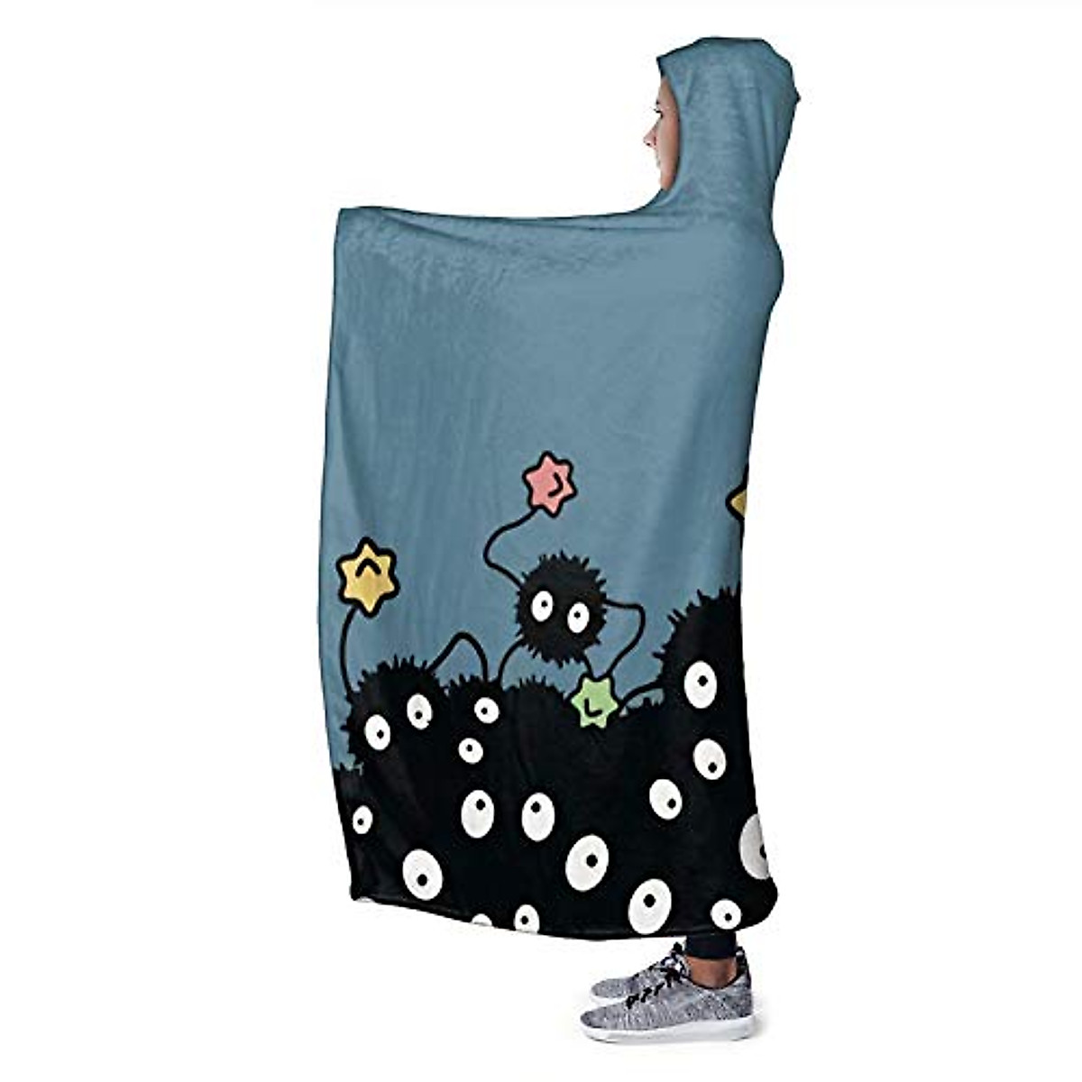 Jaxia Soot Sprites Hood Wearable Blanket for Adult Women and Men, Super Soft Comfy Warm Plush Throw with Sleeves Tv Blanket Wrap Robe Hoodie Cover for Sofa, Couch 50x40 Inch
