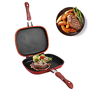Double Side Grilled Pan, Non‑Stick Aluminium Double Grill Pan Sandwich And Panini Maker Fry Pan for Barbecue, Chicken and Fish