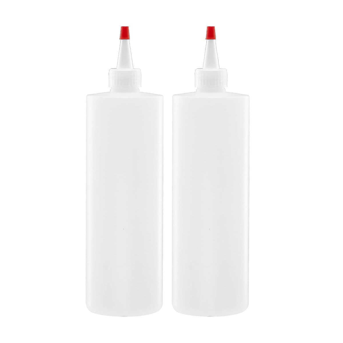 LAKESHORE TRADE Squeeze Bottles with Red Cap - Pack of 2, Leak Proof Refillable Condiment Container for Kitchen Use - 16 Ounce