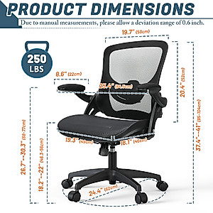 KIZECK Mesh Home Office Computer Desk Chair Height Adjustable Lumbar Support with Flip Up Arms Swivel Wheels for Adult