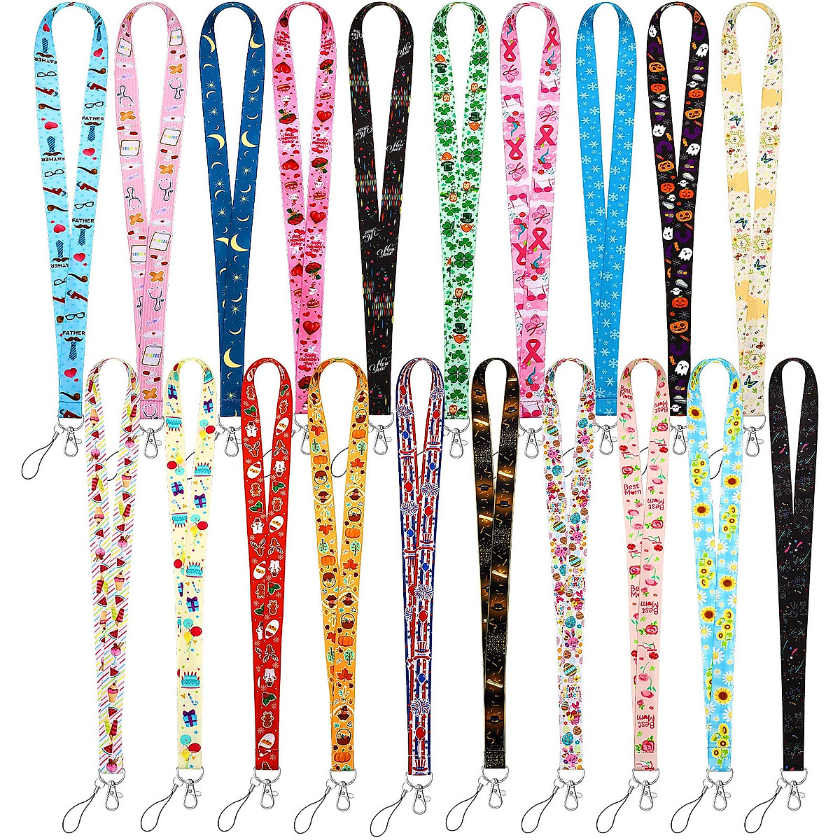 Kisston 20 Piece Seasonal Holiday Lanyards for ID Badges Flat Pass Lanyards with Stainless Swivel Hook Neck Multiuse Seasonal ID Tag Name Badge Lanyards for Keys Office School Cruise Gifts