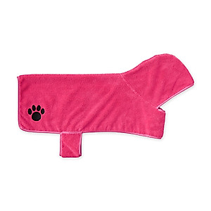 Bone Dry Pet Robe Collection, Embroidered Absorbent Microfiber Bath Robe with Adjustable Closure, for Dogs & Cats, Large, Raspberry Sorbet