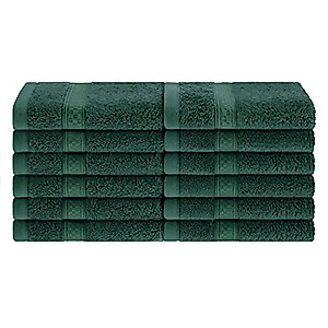 SUPERIOR Face Towel Set, Soft Cotton and Rayon from Bamboo, 12 Piece Set of Washcloths, Makeup Remover Terry Cloth, Decorative Bathroom Essentials, Absorbent Facial Fast Dry Towels, Hunter Green