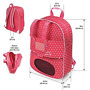 Badger Basket Delightful Doll Travel Backpack with Plush Friend Compartment – Perfect for 18-Inch Dolls with Stylish Pink Star Design