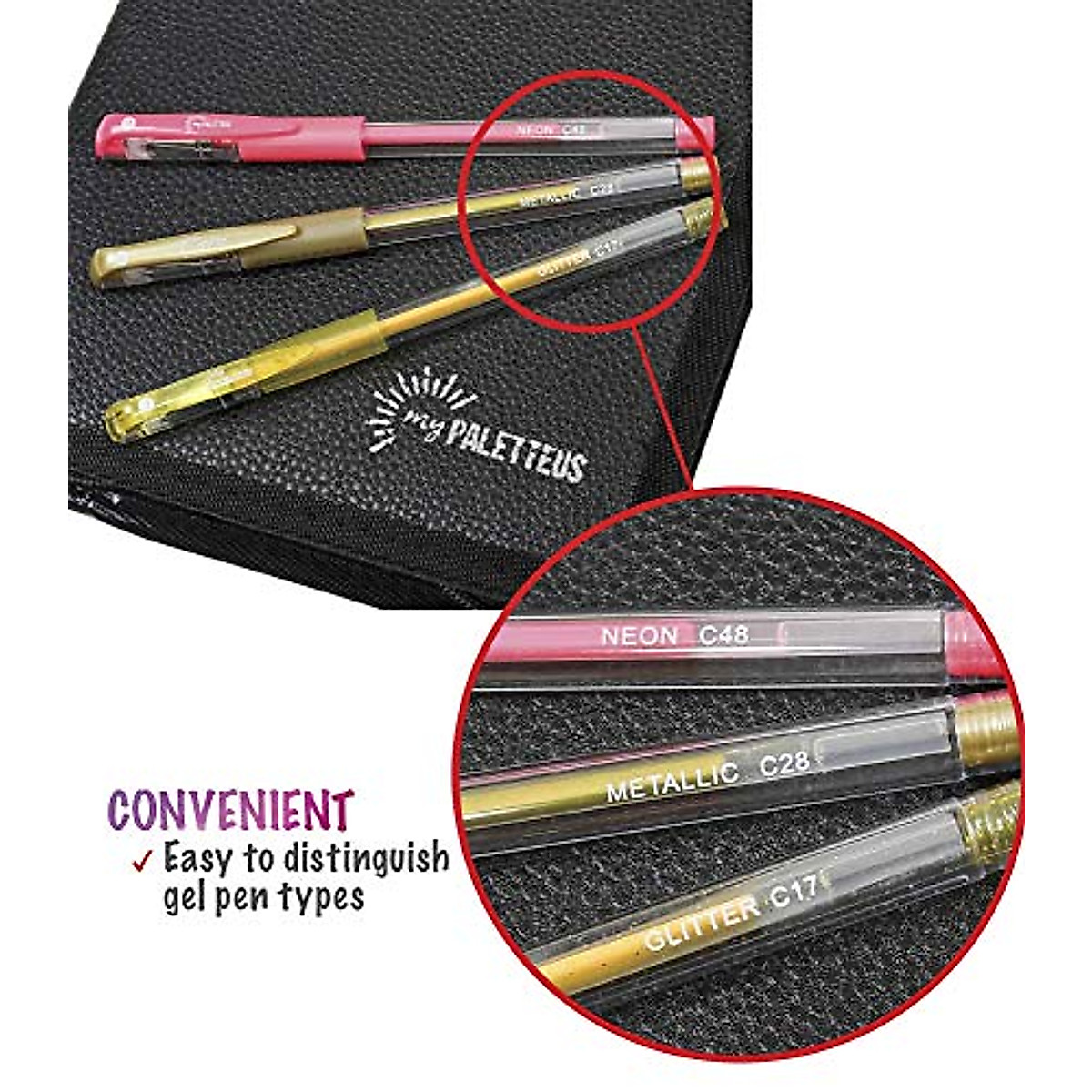 96 Color Artist Gel Pen Set, PU LEATHER TRAVEL CASE AND 48 MATCHING COLOR REFILLS INCLUDED, 48 Ink Gel Pens 24 Glitter 12 Metallic 12 Neon for Adult Coloring Books Drawing Doodling Crafts Journaling