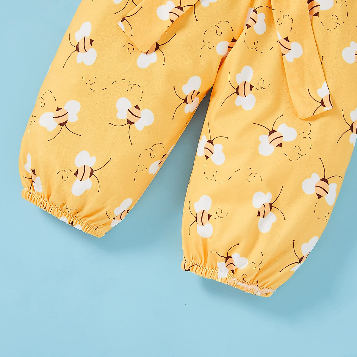 GRNSHTS Infant Baby Girl bumble bee clothes Letter Print Romper Honey Bees Pants Bowknot Headband Outfits Set（Yellow 2, 3-6 Months