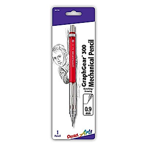 Pentel Arts GraphGear 300 Mechanical Pencil, (0.9mm) Thick line, 1-Pack, Red Barrel