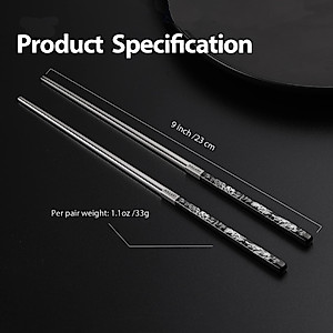 Phoenix Chopsticks Metal Reusable Designed In Korea Japanese Style Stainless Steel 316 18/10 Non-Slip Dishwasher Safe Laser Etched (Black - 2 Pairs)