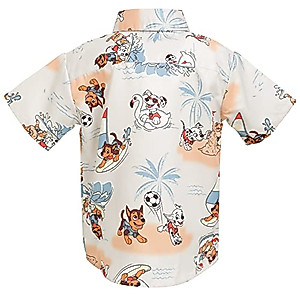 Paw Patrol Rubble Marshall Chase Little Boys Hawaiian Button Down Shirt Khaki 7-8