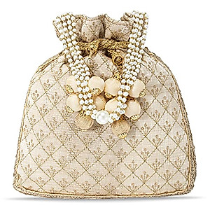 Aheli Indian Potli Bags for Women Evening Bag Clutch Ethnic Bride Purse with Drawstring (P26CRM)
