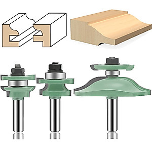 OLETBE 3 PCS Router Bit Set, 1/2-Inch Shank Round Over Raised Panel Cabinet Door Ogee Rail and Stile Router Bits, Woodworking Wood Cutter, Wood Carbide Groove Tongue Milling Tool