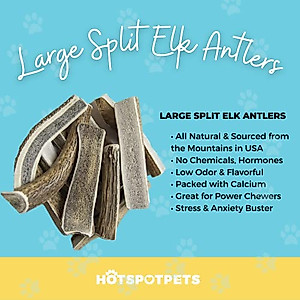 hotspot pets Premium Split Elk Antlers for Dogs - 7 Inch Large Antler Dog Chews (2 Pack) Naturally Shed Antler Bone for Large Breed Aggressive Chewers - Made in USA - Promotes Dental Hygiene