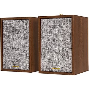 Crosley S200A-WA 4" Active Powered Bluetooth Stereo Speakers with Optical, USB, and Aux Connections, Walnut