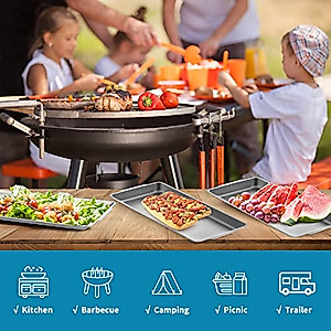 Sanbege 3 Pcs 304 Stainless Steel Serving Platters, 12.6" Rectangle Dinner Plates, Brushed Nickel Organizer Tray for Camping, BBQ, Party, Buffet, Appetizer Serving or Decorations Organization