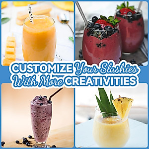 Party Ice Slushie Machine for Home with 10 Cups & Spoon straws, Countertop Slushie Maker Frozen Drink Machine for Kitchen, Turn Any Sugary Drinks into Slushie, Aqua