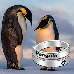 WSNANG Penguin Rings for Women Adjustable Rings Stainless Steel Penguin Wrap Ring Jewelry Penguin Animal Lover Gifts (silver)