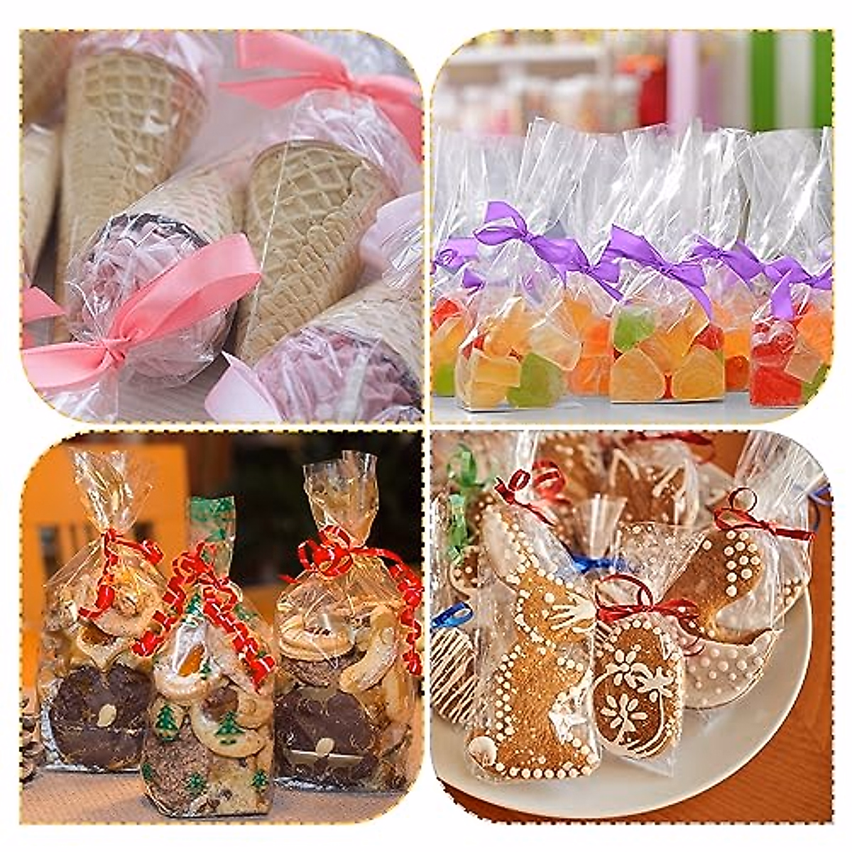 uxcell 100Pcs Clear Cello Bags, 6.3" x 11.8" Plastic Flat Cone Open-End OPP Cello Treat Bags Cello Poly Bags for Packing Cookies Candy Jewelry Gifts, Clear