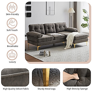 P PURLOVE Sectional Sofa, Velvet L-Shape Sofa with Chaise Lounge, Modern L-Shape Couch for Living Room, Small Spaces (Brown)