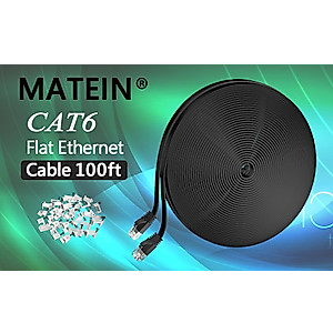 MATEIN Cat6 Ethernet Cable 100ft, Long Flat Internet Cable for Gaming, High Speed Network Cord Compatible with Clips RJ45 Connector Fast Computer LAN Wire Fit for Router,WiFi,PS4,Xbox,Switch,Coupler