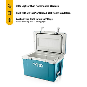 RTIC Ultra-Light 52 Quart Hard Cooler Insulated Portable Ice Chest Box for Beach, Drink, Beverage, Camping, Picnic, Fishing, Boat Barbecue, 30% Lighter Than Rotomolded Coolers, Deep Harbor &