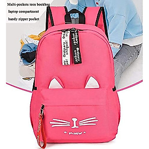 Hotmiss College Student Cute Cat Ear Canvas School Laptop Backpack Bags for Boys Girls Lightweight Daypack Travel Bag