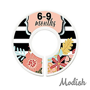 Modish Labels Baby Clothes Size Dividers, Baby Closet Organizers, Size Dividers, Baby Closet Organizers, Closet Dividers, Clothes Organizer, Nursery, Girl, Boho, Black Stripes, Flowers (Baby)