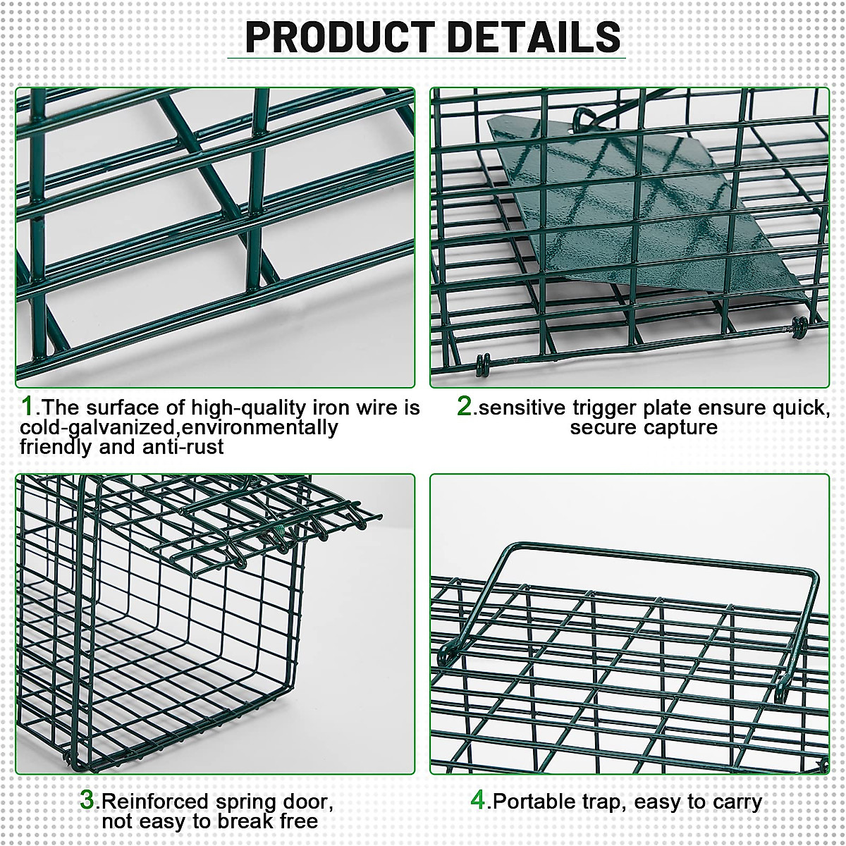 Qualirey 2 Pcs Humane Squirrel Trap Heavy Duty Live Animal Chipmunk Trap Catch and Release Rat Trap for Outdoor Small Animals Mouse Raccoon Stray Cat Rodent Weasels (16 x 5 x 5 Inch)