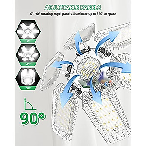 Garage Light 165W 16500LM 6500K 2 Pack, LED Garage Light LED Shop Lights Garage Lights Ceiling LED with 6+1 Adjustable Panels Support E26/E27 for Garage, Barn, Workshop, Basement（Transparent）